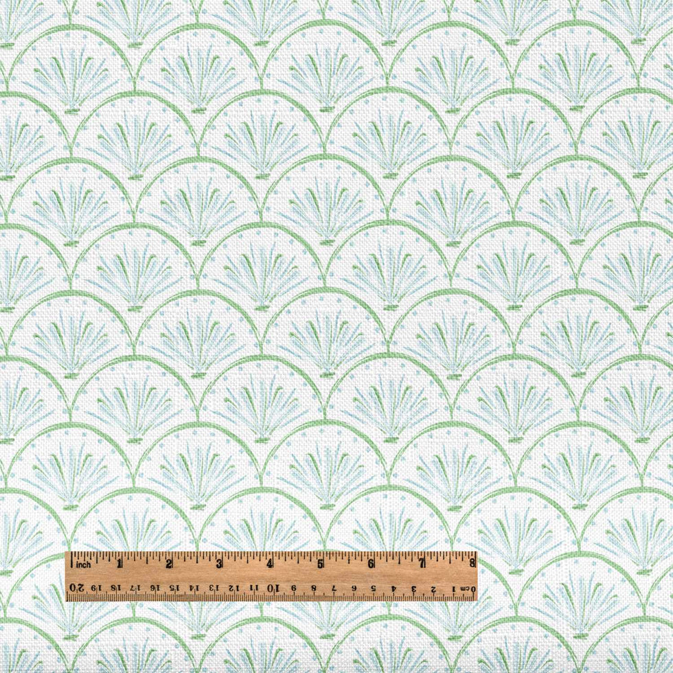 Fan Motif Aqua Linen Fabric Yard | Ciélle Home